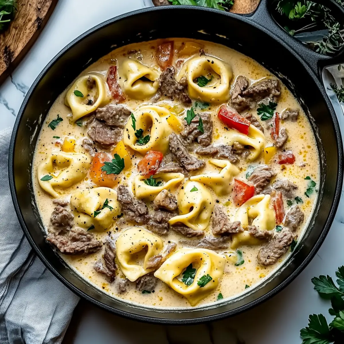 Ultimate Cheesesteak Tortellini in Creamy Provolone Sauce
