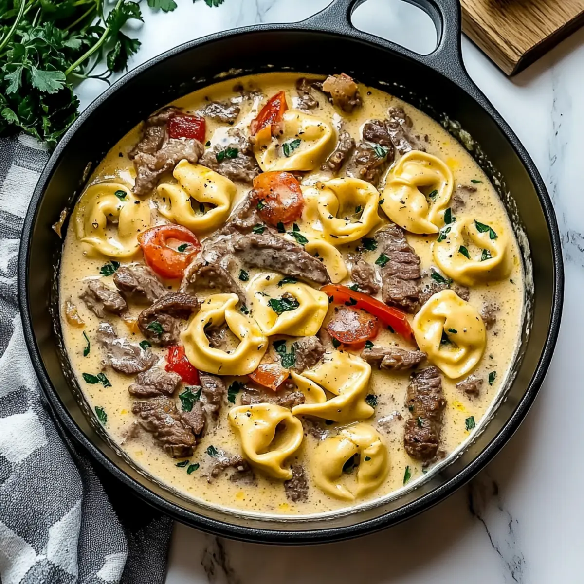 Ultimate Cheesesteak Tortellini in Creamy Provolone Sauce